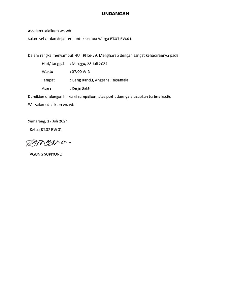 Undangan Kerja Bakti | PDF