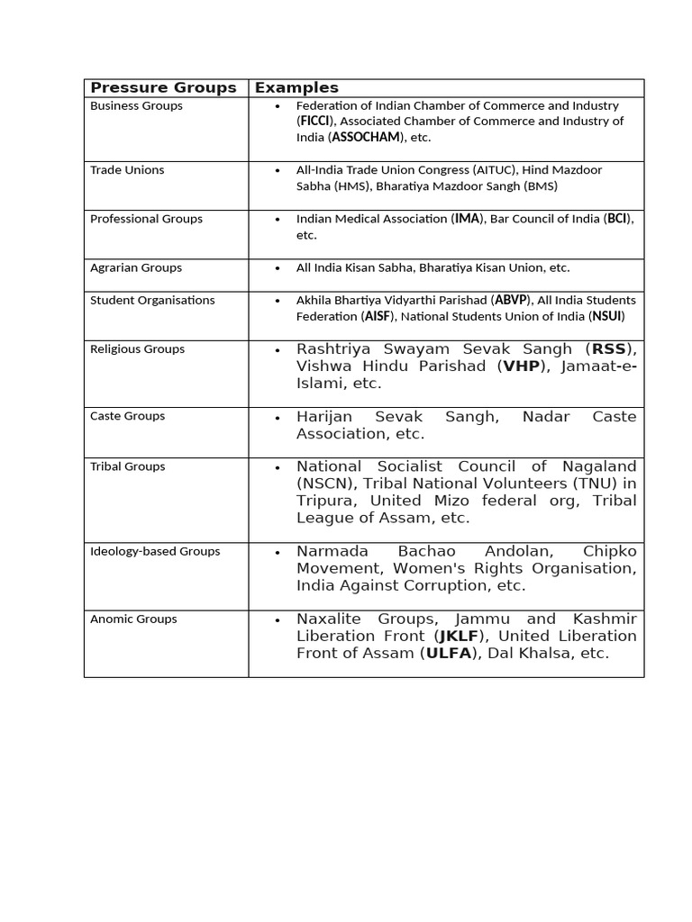 Pressure Groups Diagram | PDF
