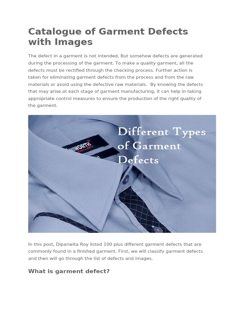 Garment Defects With Images | PDF | Textiles | Seam (Sewing)