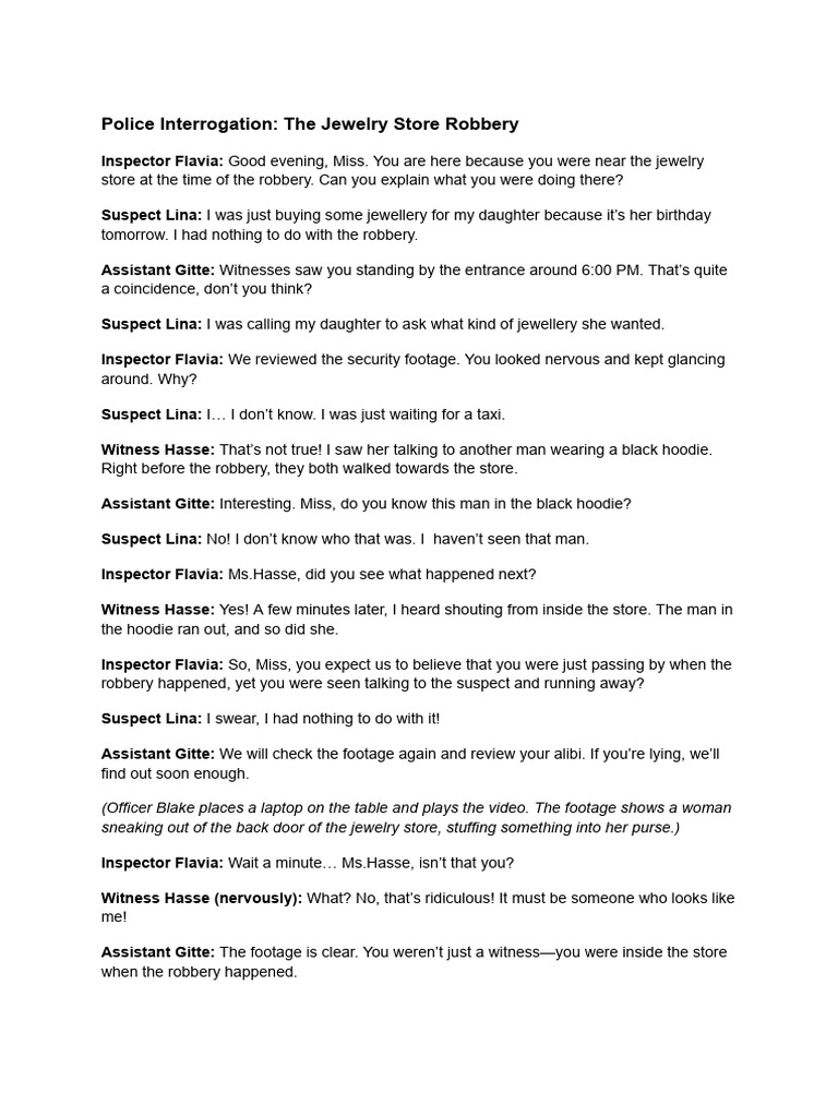 Police Interrogation - The Jewelry Store Robbery | PDF