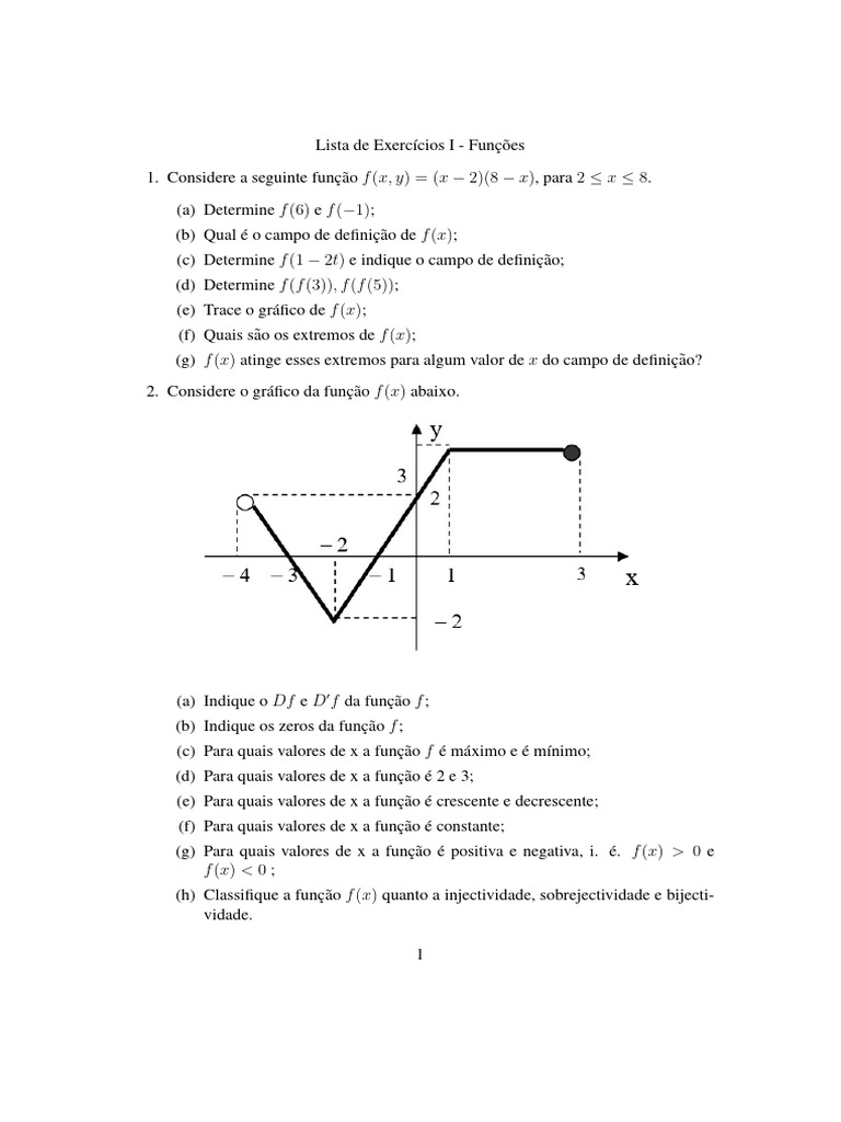 Funções: Exercícios e Análises | PDF | Função (Matemática) | Equação ...
