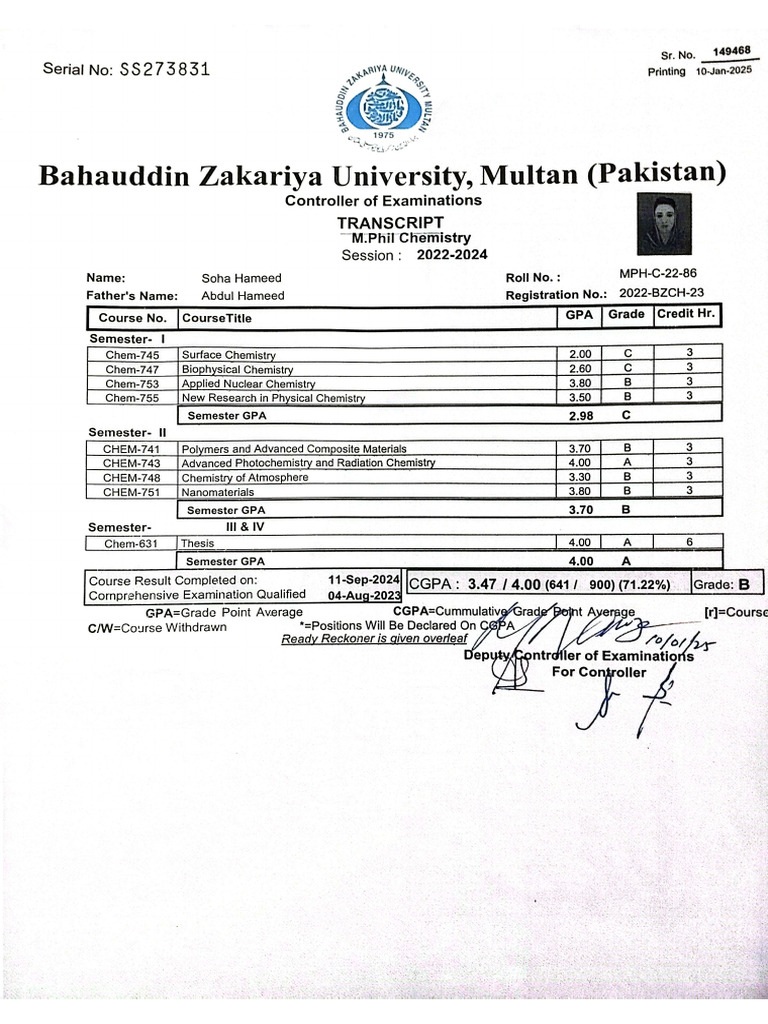 M.phil Transcript | PDF