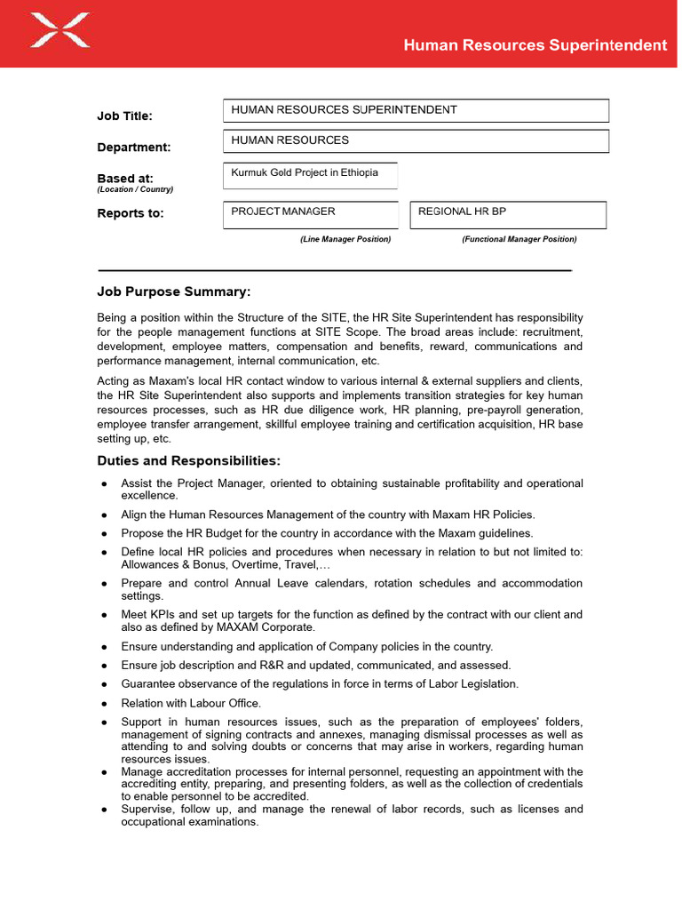 HRAdmin Superintendent JD.docx | PDF | Human Resource Management | Human Resources