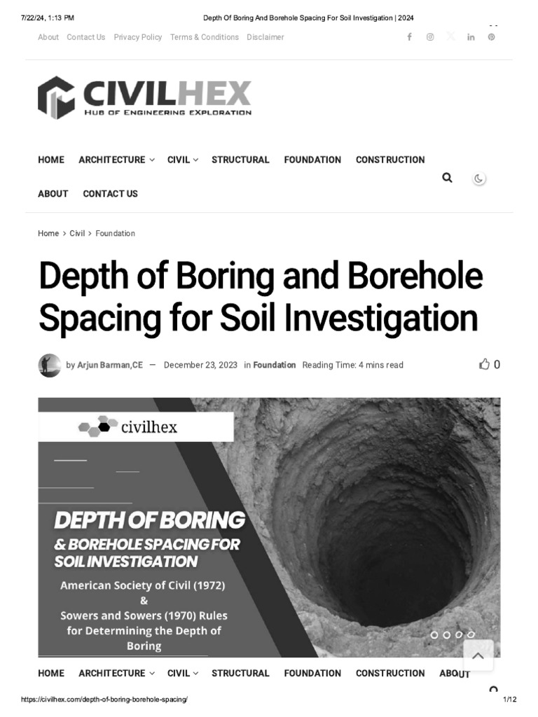 Depth Of Boring And Borehole Spacing For Soil Investigation _ 2024 | PDF