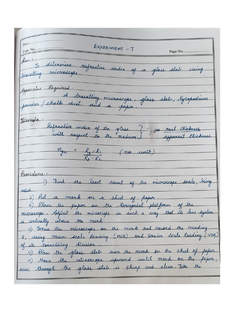 Expt 7-Refractive Index of Glass Slab | PDF