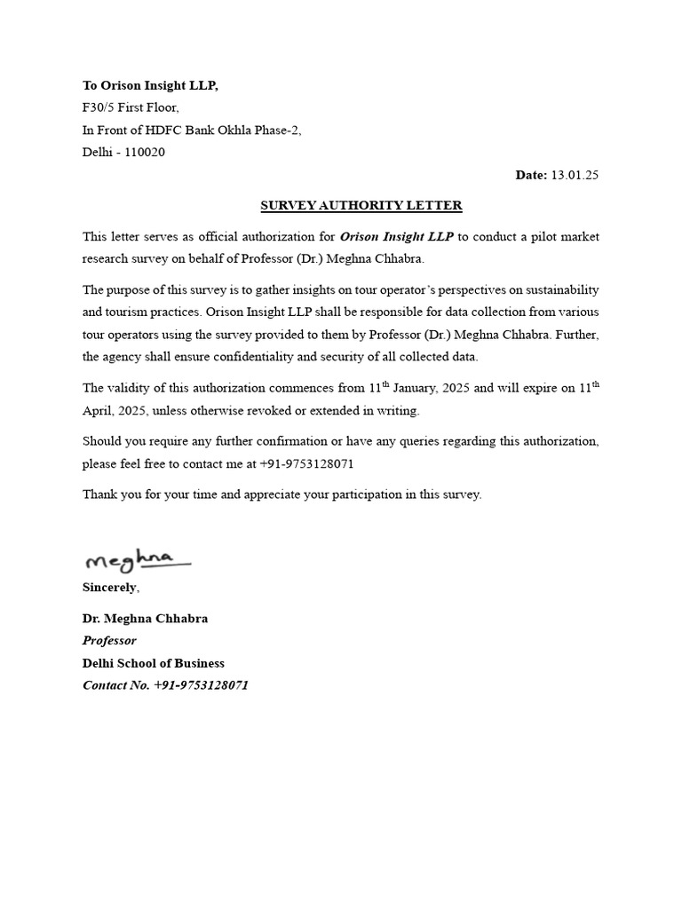 Survey Authority Letter for Agency | PDF