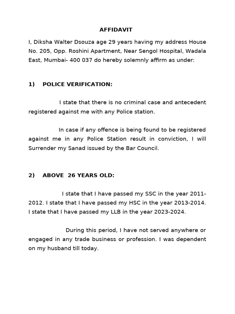 AFFIDAVIT With Police Verification | PDF | Affidavit | Common Law