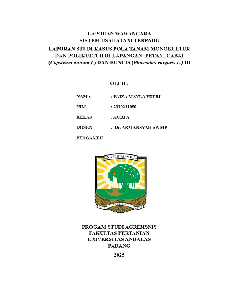 SUT Laporan Studi Kasus Pola Tanam Monokultur Dan Polikultur - Faiza ...