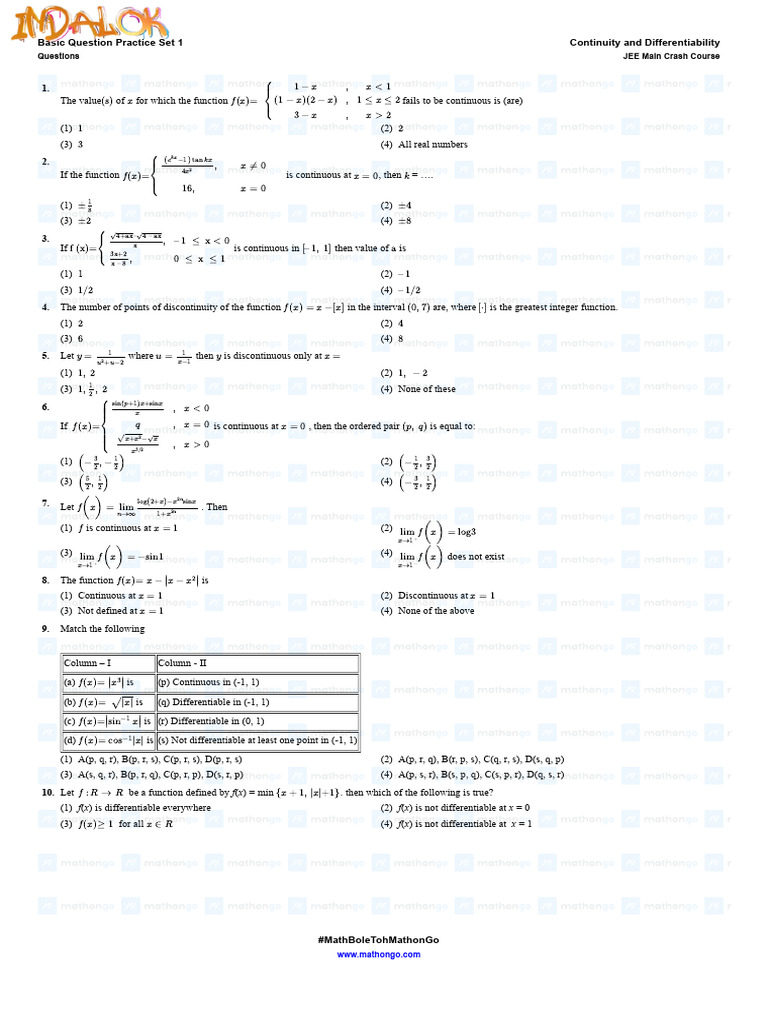 148 Qs - Practice Question Set 1 @IndAlok | PDF