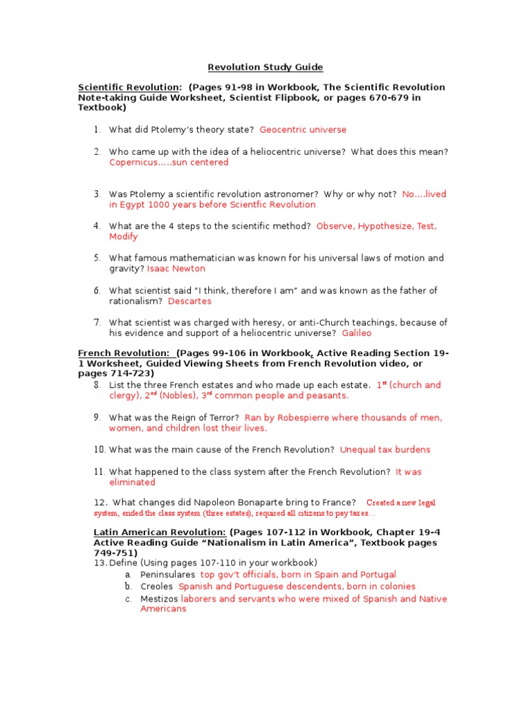 Revolution Study Guide With Answers | Scientific Revolution | Latin America