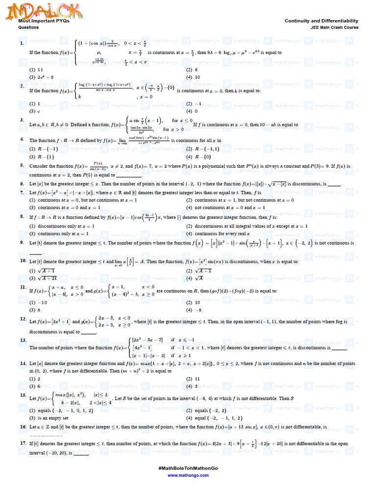 143 Qs - Most Important PYQs @IndAlok | PDF | Function (Mathematics) | Abstract Algebra