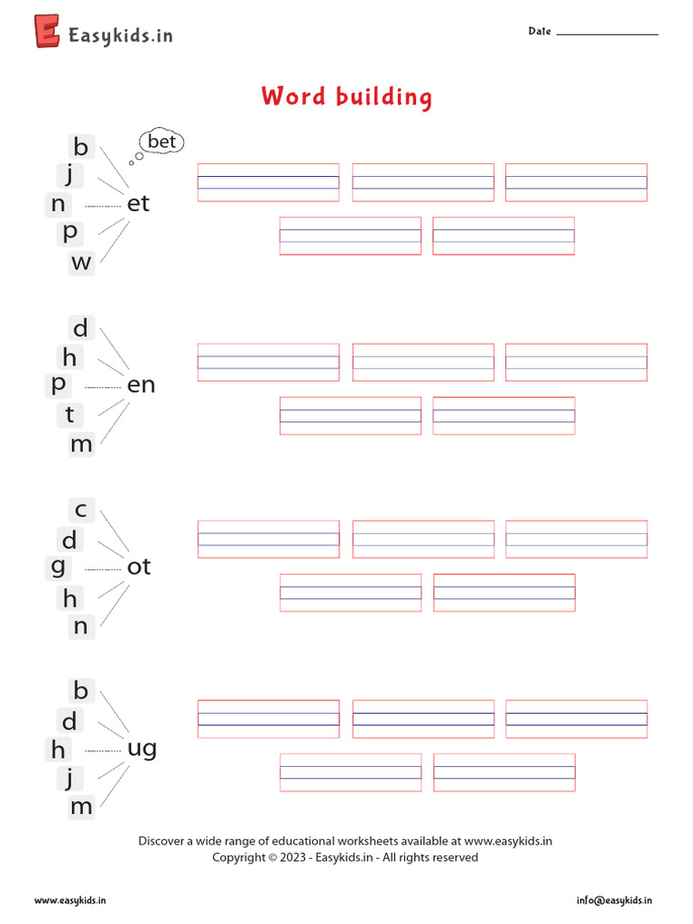 Word Building Worksheet Et Family Words en Family Words Ot Family Words ...