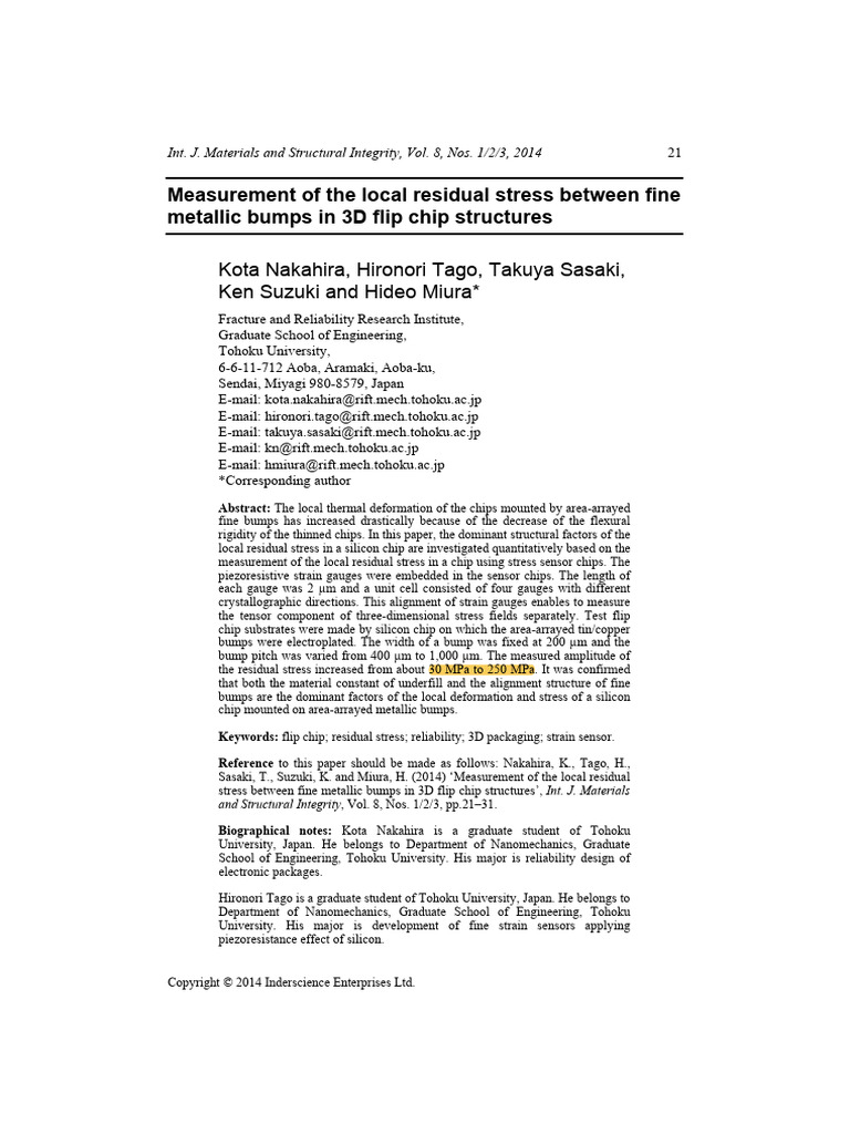 2014 Tohoku Measurement of The Local Residual Stress Between Fine ...