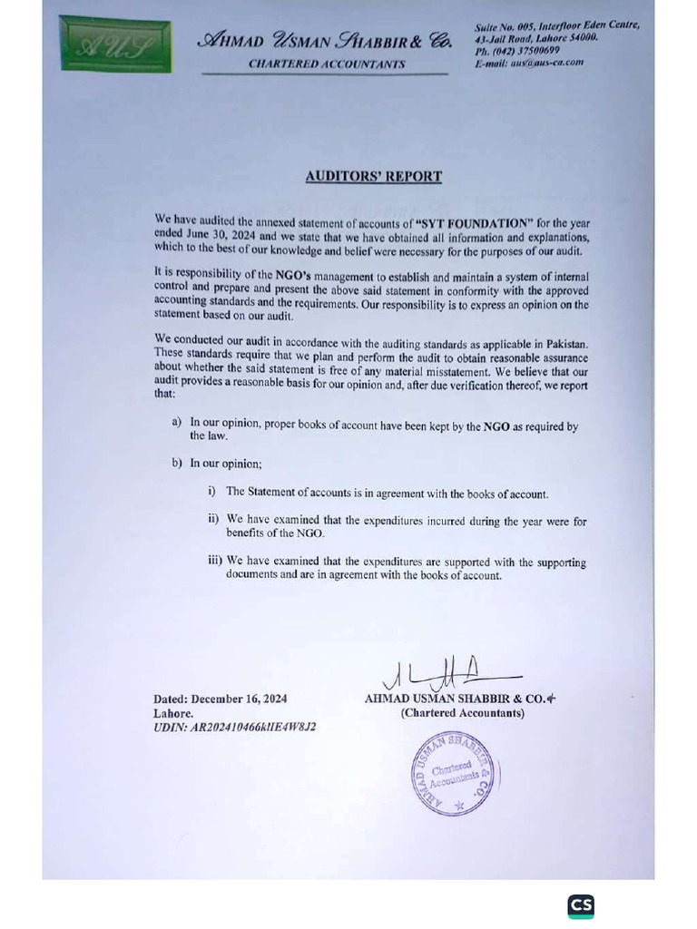 Syt Audited Accounts - 2024 | PDF