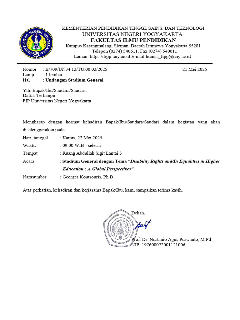 Undangan Stadium General FIP UNY 2025 | PDF