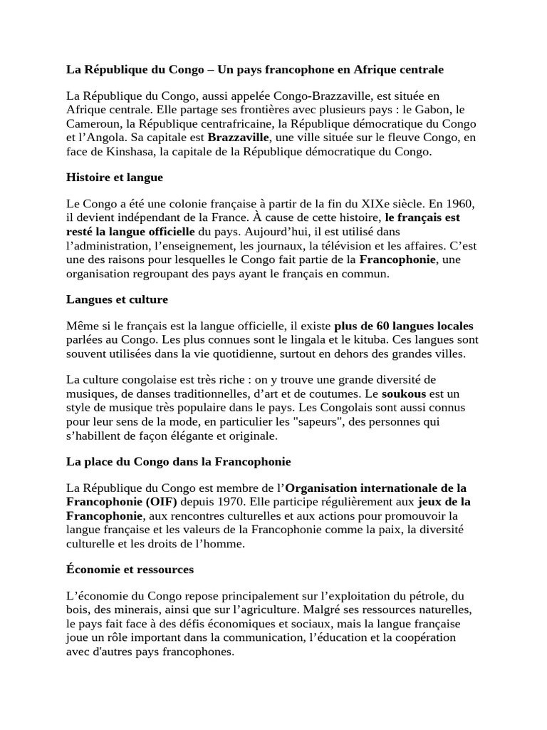 Culture et langue du Congo-Brazzaville | PDF