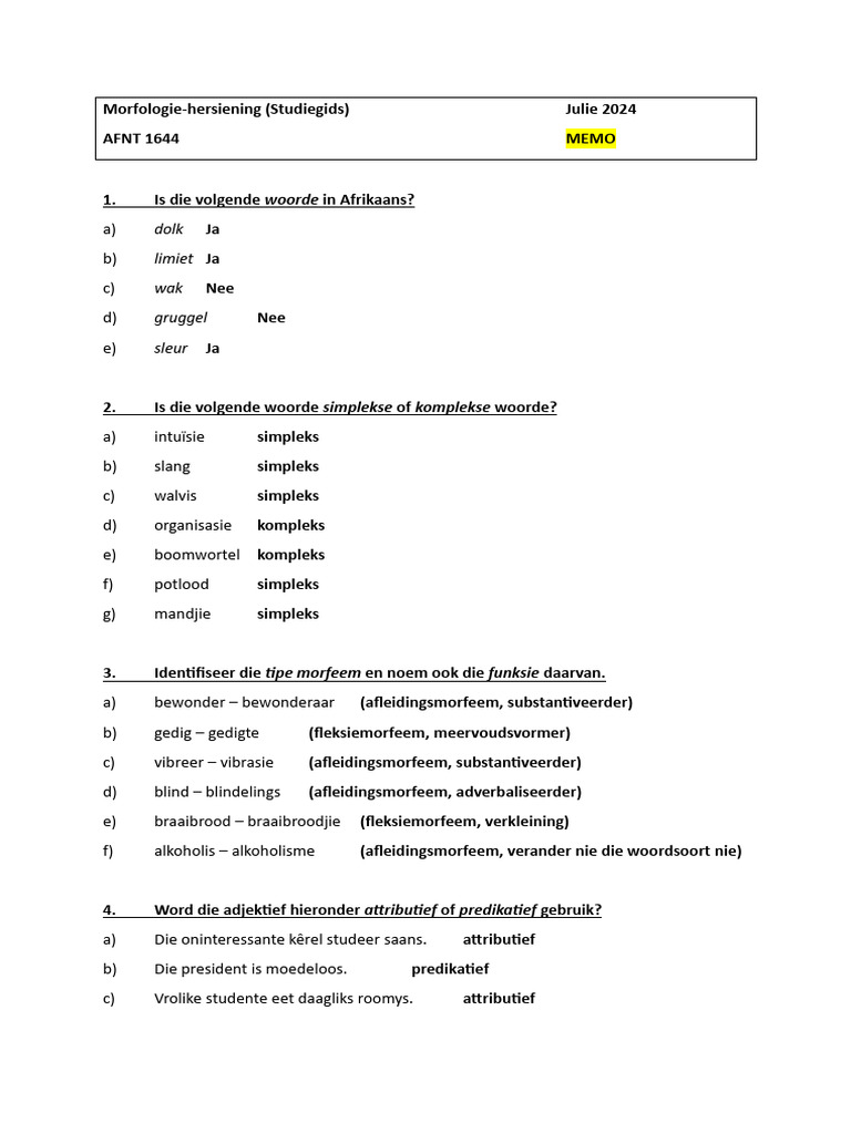 Morfologie Studiegids Memo | PDF