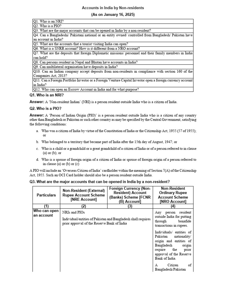 Non-Resident Accounts in India Guide | PDF | Financial Services
