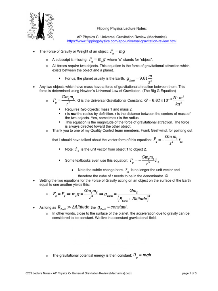 AP Physics C Mechanics Gravitation | PDF | Gravity | Force