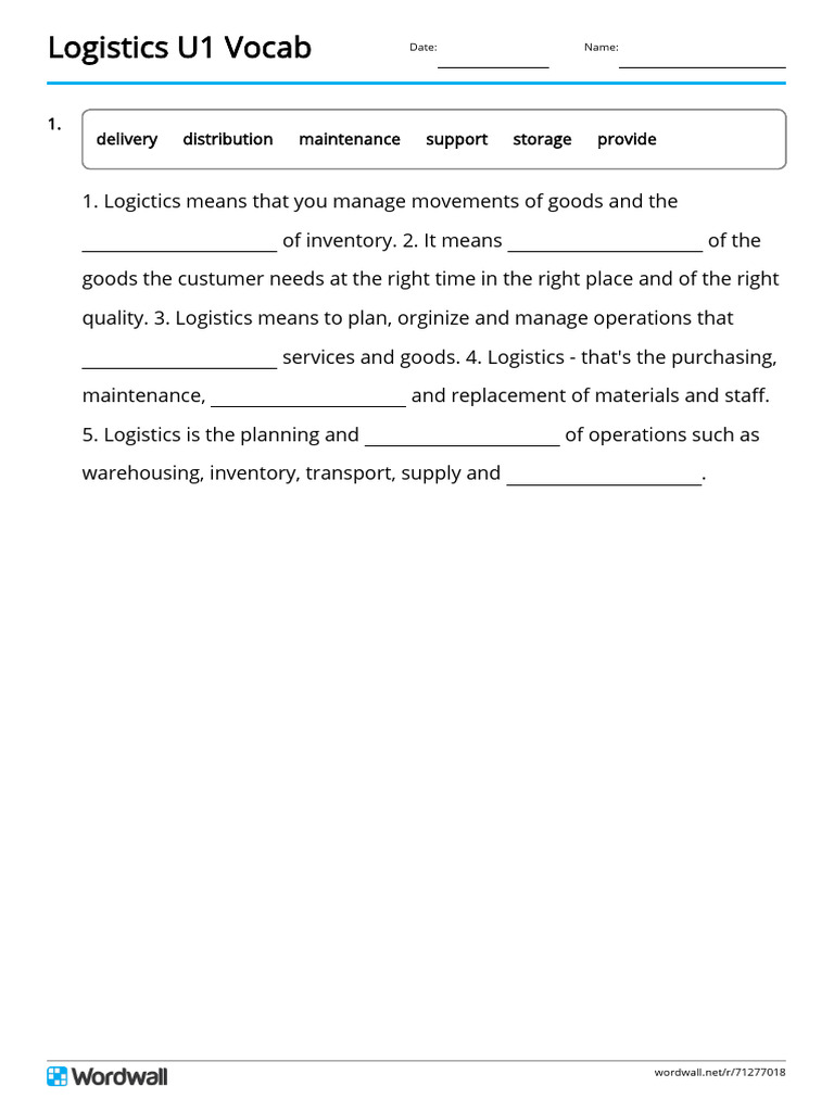 Logistics U1 Vocab Complete The Sentence | PDF