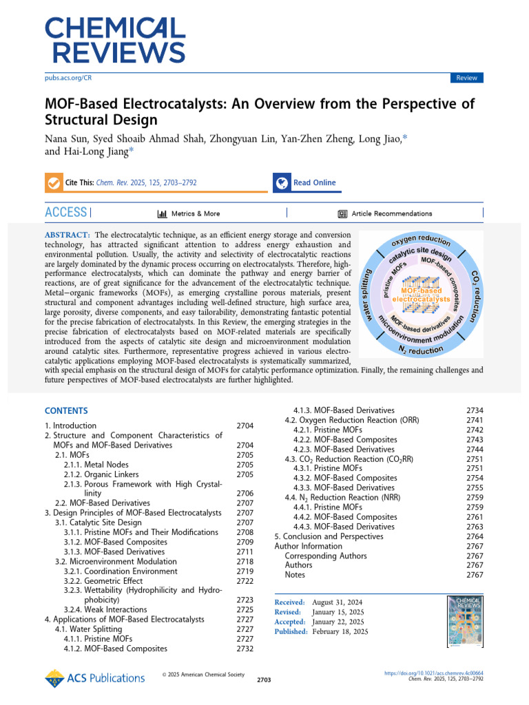 Sun Et Al 2025 Mof Based Electrocatalysts an Overview From the ...