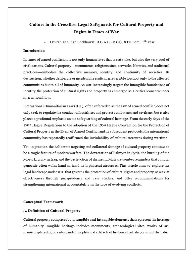 Culture in The Crossfire: Legal Safeguards For Cultural Property and Rights in Times of War ...
