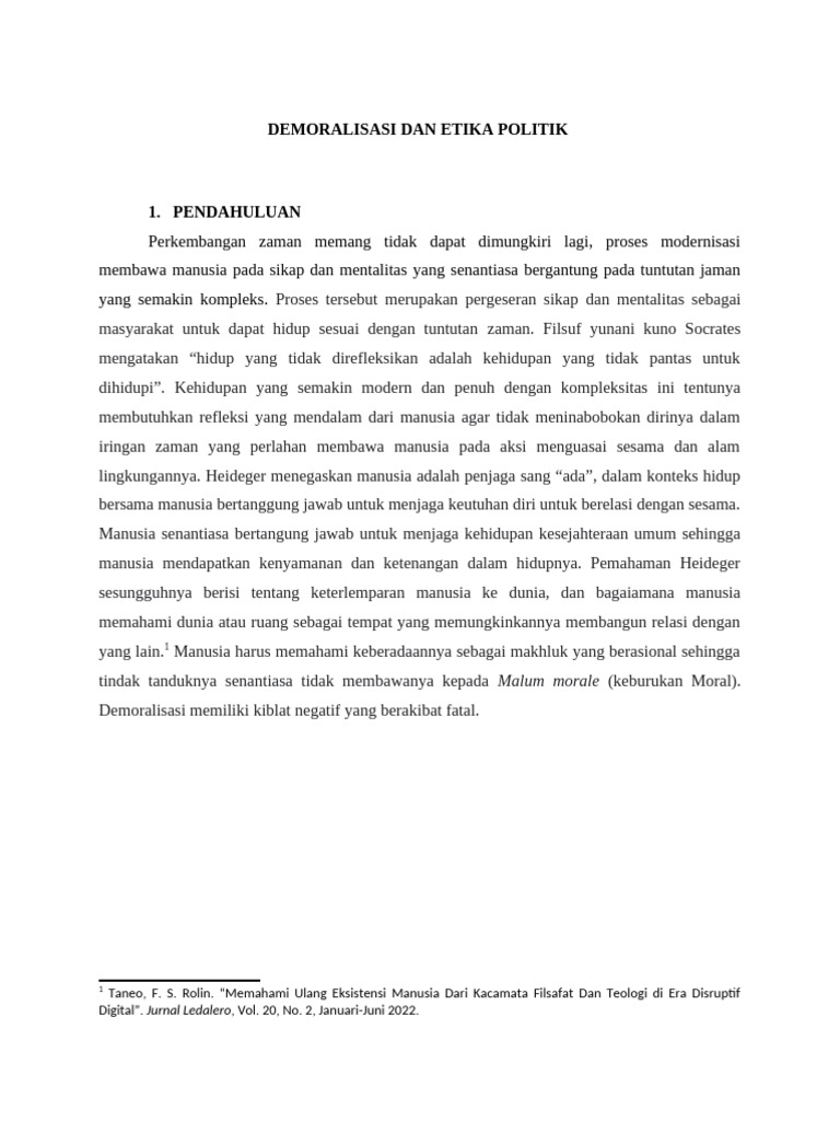 Demoralisasi dalam Etika Politik Modern | PDF