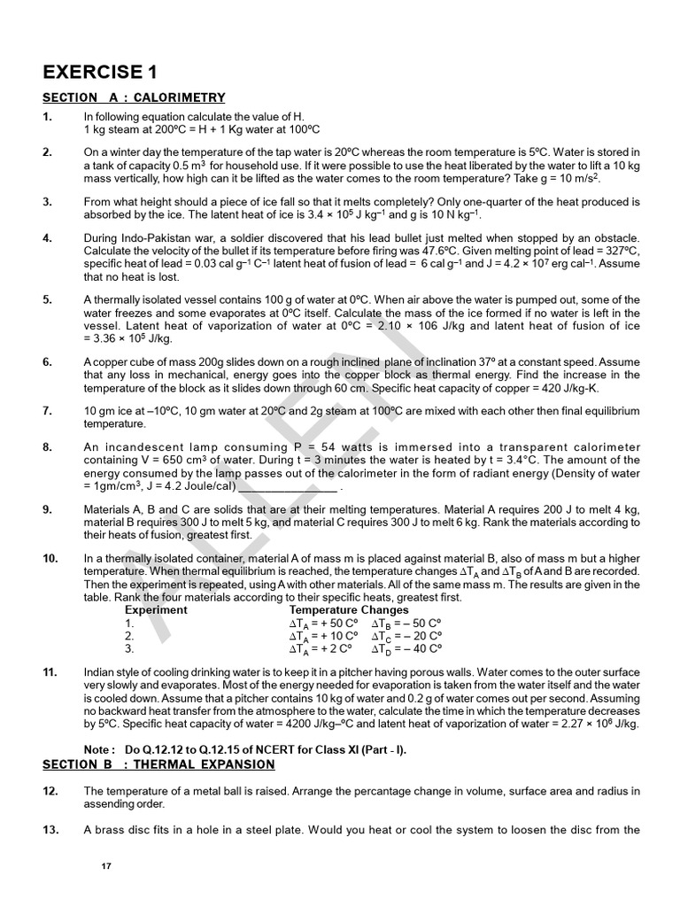 Calorimetry and Thermal Expansion Exercises | PDF | Thermal Expansion ...