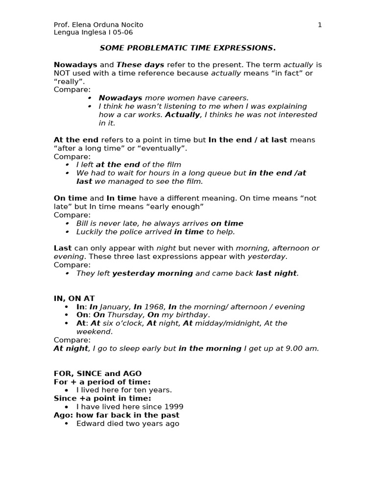 Time Expressions at FCE Level | PDF