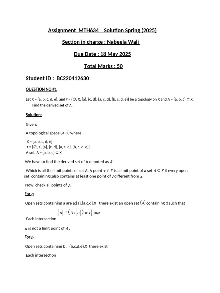 BC220412630 Mth634 Solution | PDF | Mathematical Structures | Mathematics