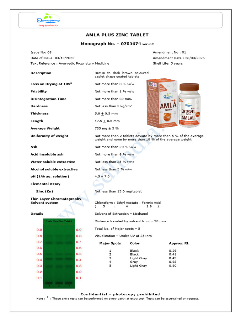 Amla Plus With Zinc Tablets | PDF | Tablet (Pharmacy) | Solubility