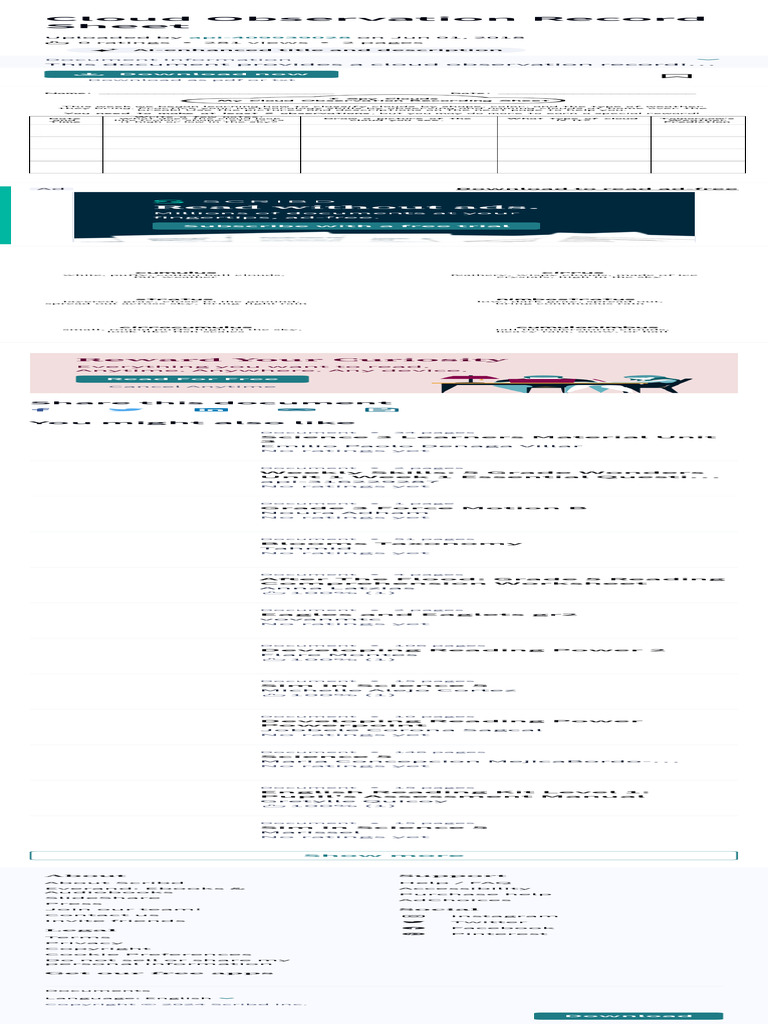 Cloud Observation Record Sheet PDF Cloud Atmospheric Sciences | PDF ...