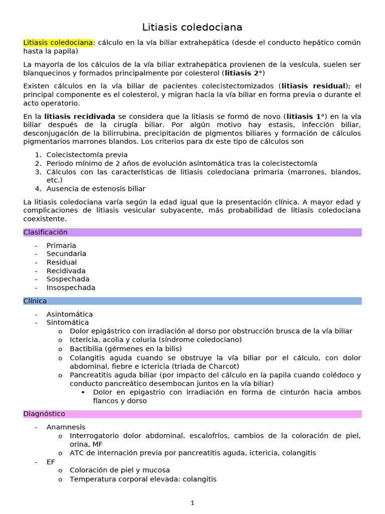 Litiasis Coledociana: Causas y Tratamiento | PDF | Bilis | Enfermedades ...