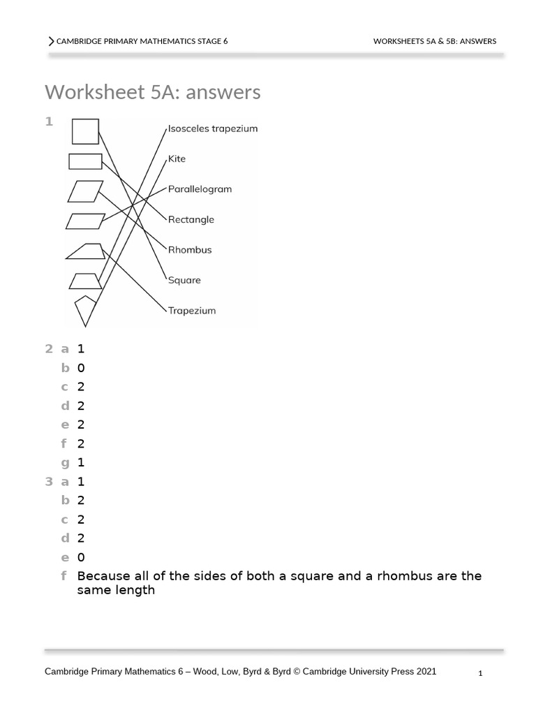 Prim Maths 6 2ed TR Diff Ws Answers 5 | PDF