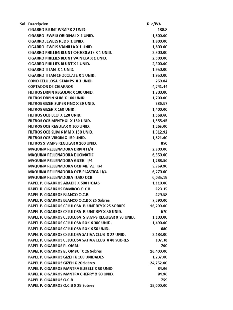 Nuevos Precios CIGARROS 22-04-25 (2) JKLP | PDF | De fumar | Hábitos