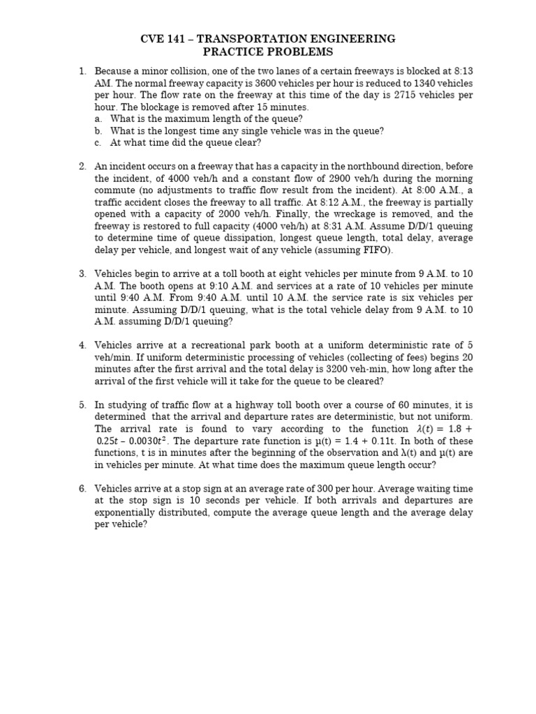 Practice Problems Queuing Theory | PDF | Traffic | Transport