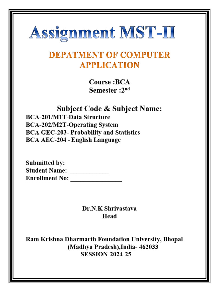Front Page of BCA Assignment | PDF