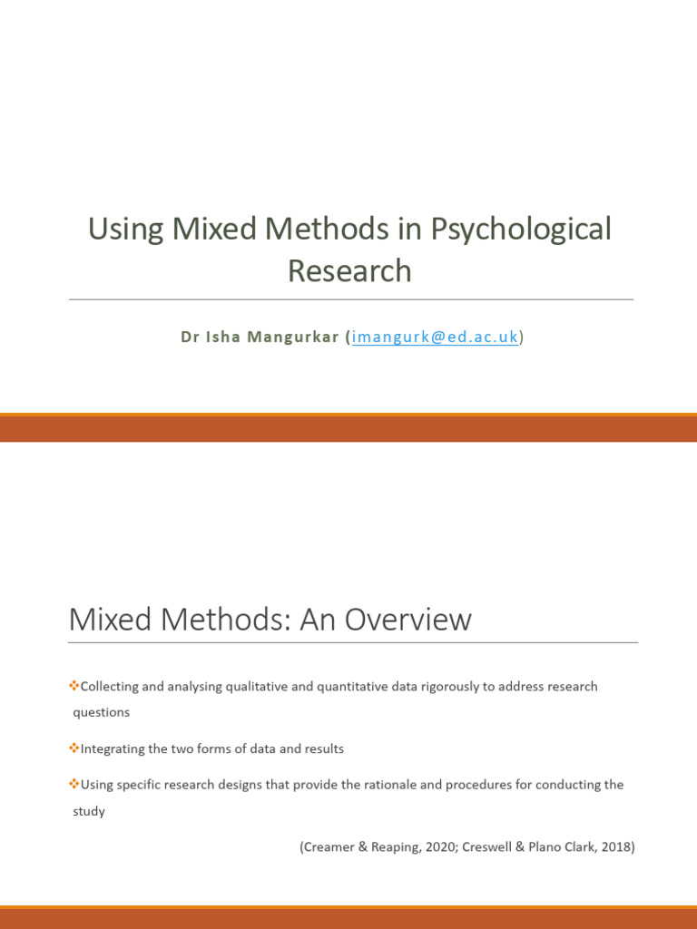 Using Mixed Methods in Psychological Research | PDF | Survey Methodology | Quantitative Research