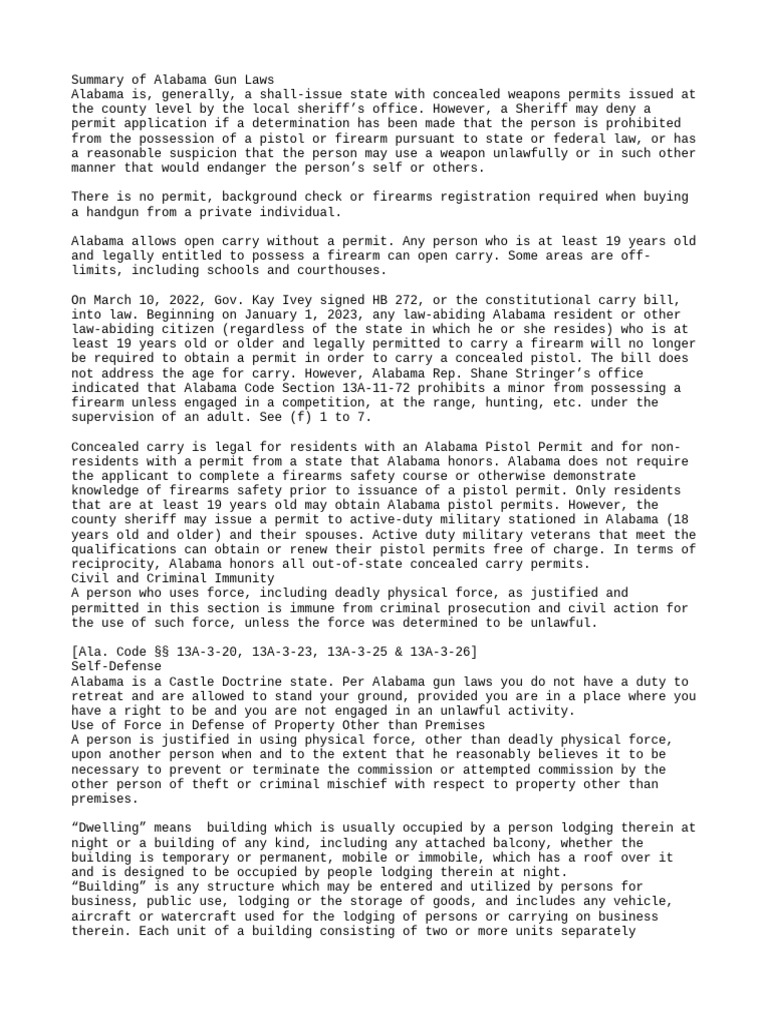 Alabama Gun Laws Overview 2023 | PDF | Overview Of Gun Laws By Nation ...