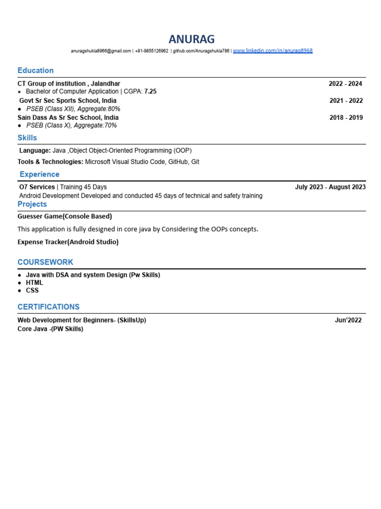 Anurag Resume | PDF