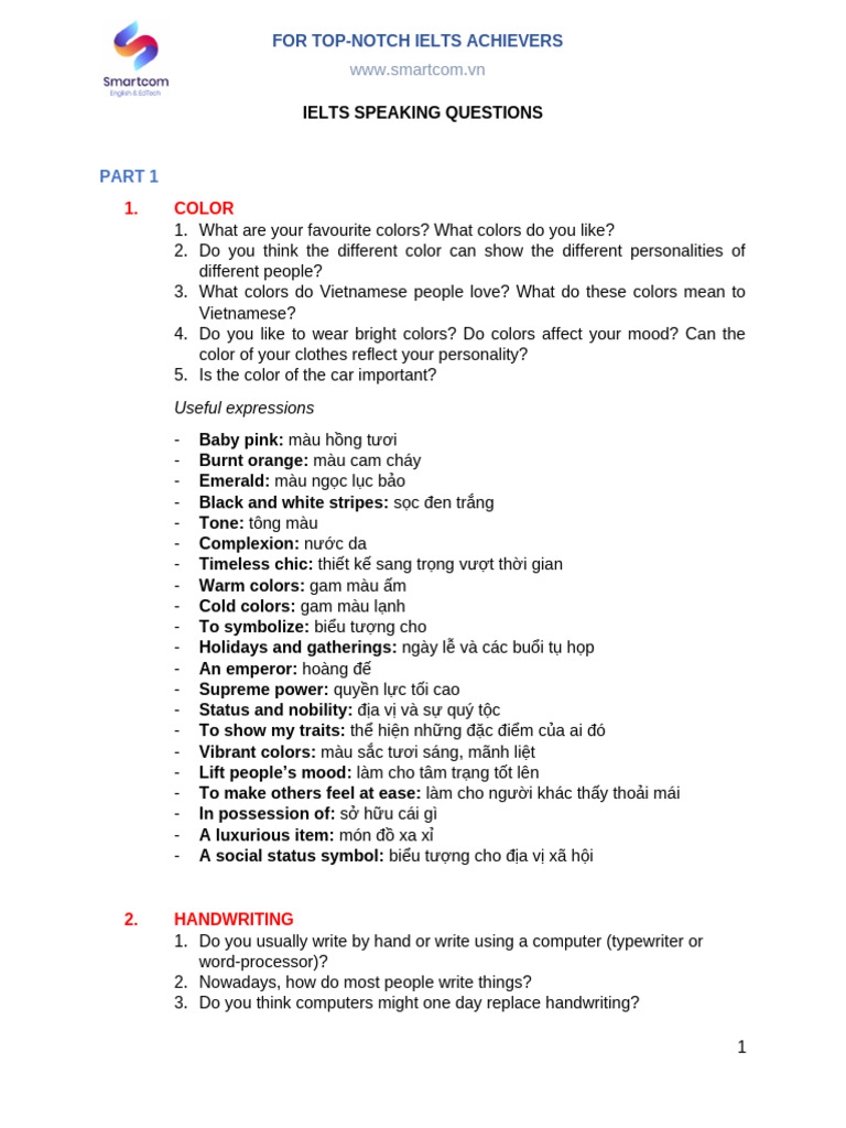 IELTS-SPEAKING-QUESTIONS-Q1.2022_26.03.2022 | PDF
