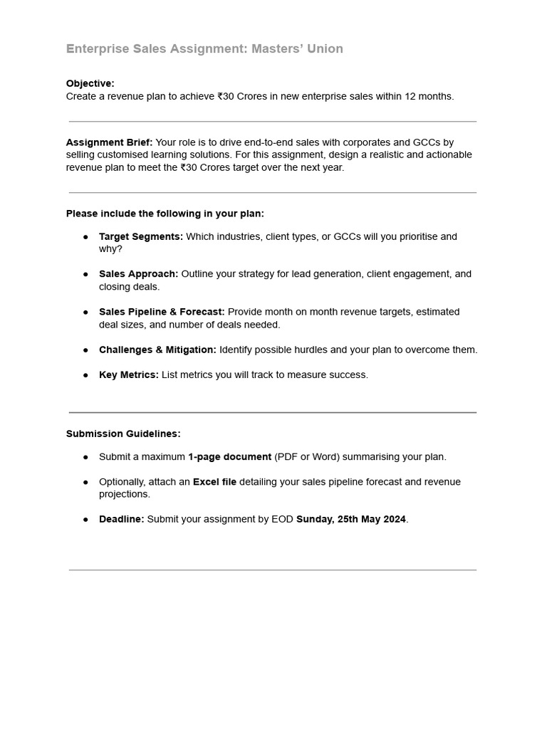Enterprise Sales Assignment | PDF