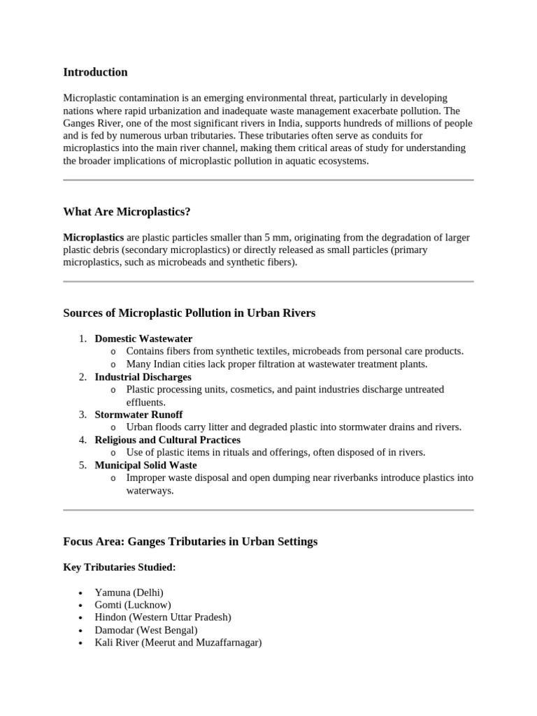 Microplastic Contamination in Urban Rivers A Case Study of The Ganges Tributaries in India | PDF ...