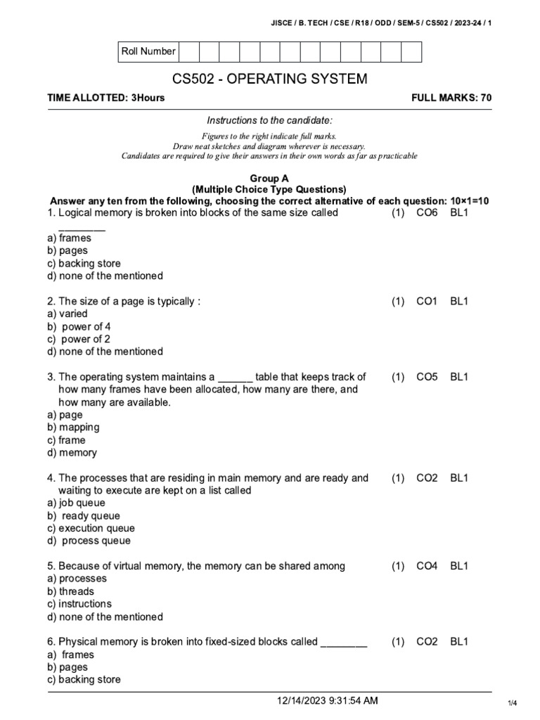 Cse - 5 - CS502 - Operating System - R18 | PDF