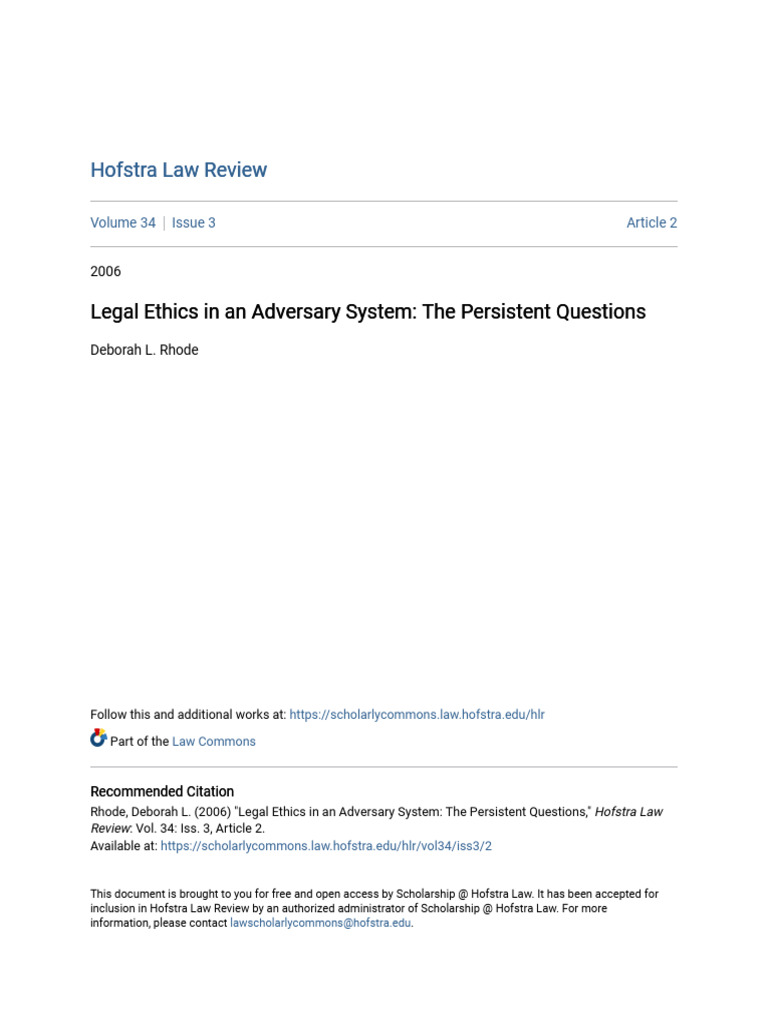 Legal Ethics in An Adversary System - The Persistent Questions | PDF ...