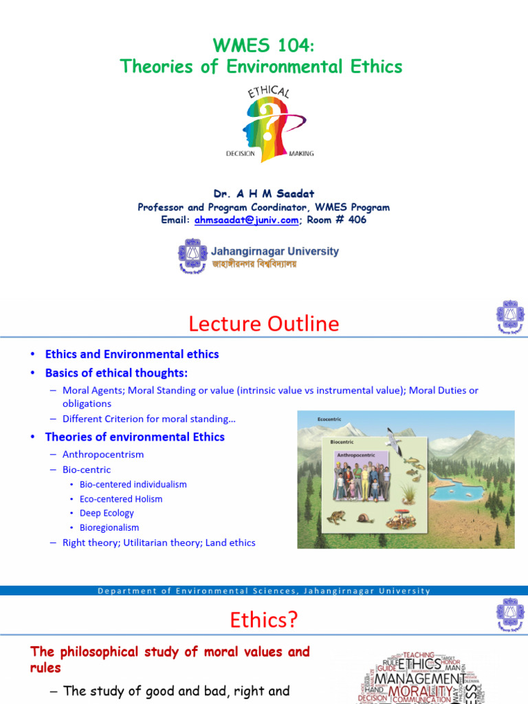 Theories of Environmental Ethics | PDF | Environmental Ethics | Liberal Arts Education