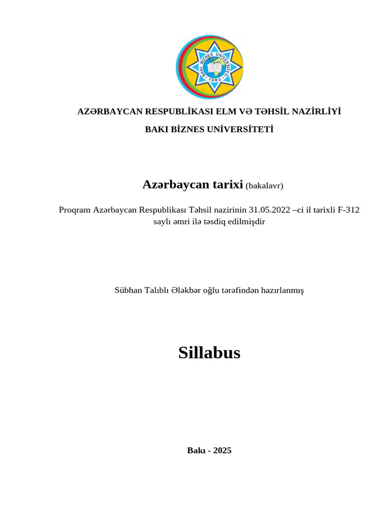 SİLLABUS - Sübhan M SON-BAXILDI-2025 | PDF