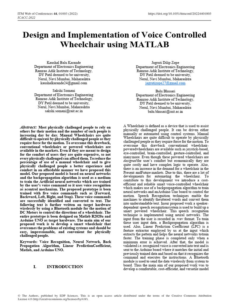 Voice-Controlled Wheelchair Design | PDF | Applied Mathematics