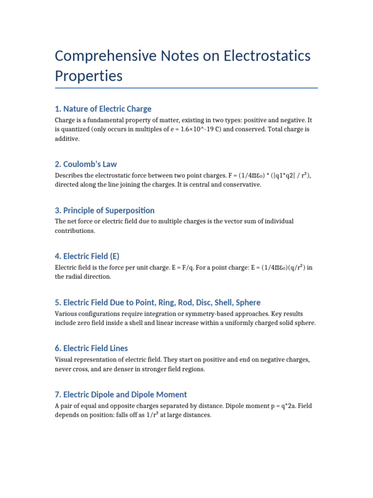 Electrostatic Properties Overview | PDF | Capacitance | Electric Field