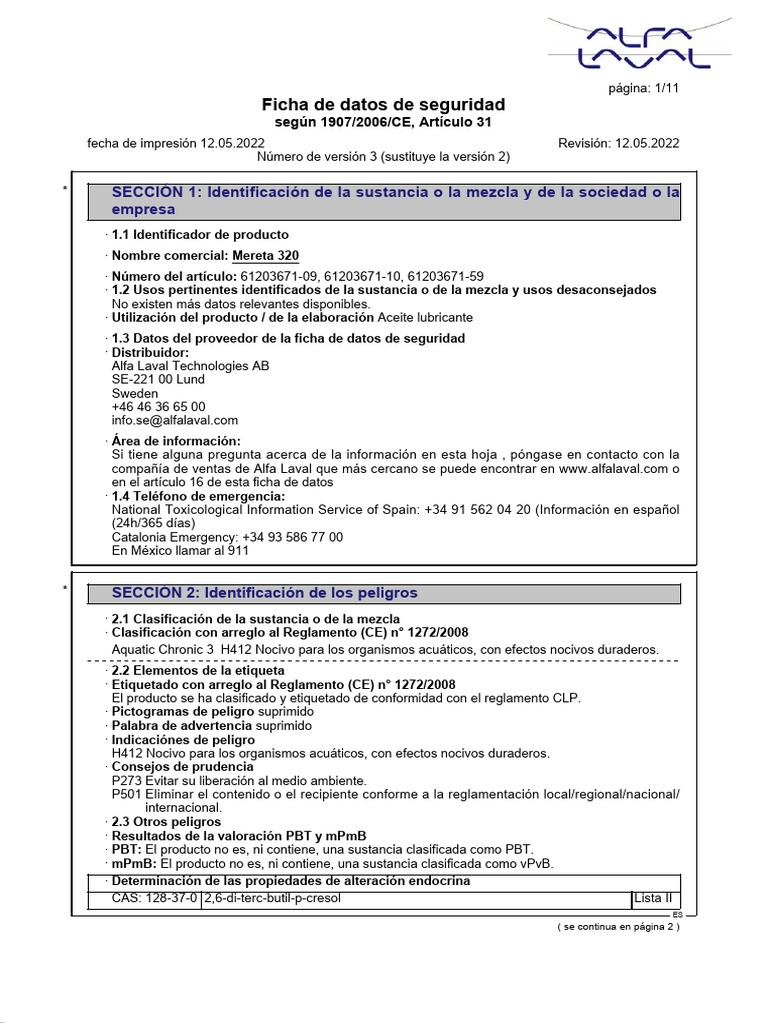 40006427-Aceite Fuchs Mereta 320 | PDF | Residuos | Química